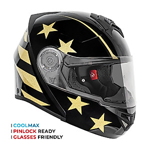 VCAN VX28 Full Face Modular Flip-Up Motorcycle Helmet ECE & DOT Approved, Coolmax Cheek Pad & OTG Ready