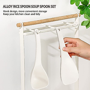 DOERDO 2pcs Rice Paddle Spoon Soup Spoon Heat Resistant Rice Scooper Kitchen Utensil for Mixing, Serving, Cooking, White