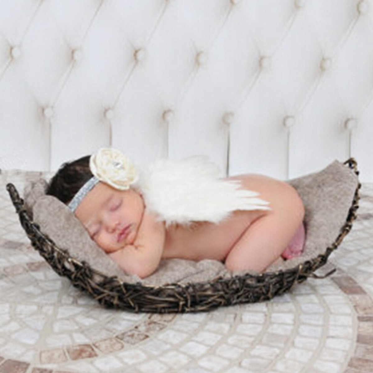 CiaraQ Newborn Baby Photography Props Feather Angel Wings and Rhinestone Headband Set Baby Hair Accessories Photo Prop