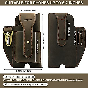 SUOHU Leather Phone Holster with Belt Clip, Leather Cell Phone Holder for Belt, Leather Belt Phone Pouch, Universal Leather Phone Case on Belt, Tactical Leather Phone Belt Bag for iPhone (Dark Brown)