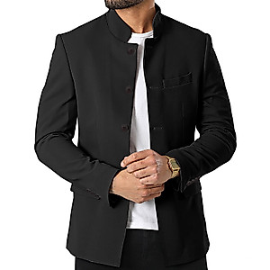 THWEI Mens Casual Suit Blazer Jackets Stand Collar Business Sport Coats Black Medium