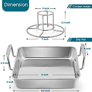 TeamFar Roasting Pan with Beer Can Chicken Holder, Stainless Steel Drip Pan with Vertical Rack Stand for Grill Oven Smoker, Healthy & Heavy Duty, Easy Clean & Dishwasher Safe, (1 Pan + 1 Rack)