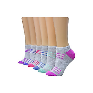 Hanes womens Performance Cool Compression No Show 6 Pair Pack Casual Sock, Grey/Purple/Pink Design, 5 US
