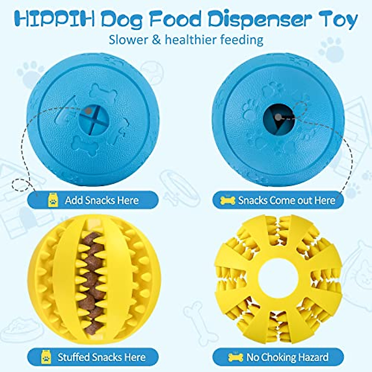 HIPPIH Dog Puzzle Toys 2 Pack, Interactive Dog Toys for Large Dogs & Small Dogs, Puppy Toys for Treat Dispensing, Durable Dog Balls for Teeth Cleaning/IQ Training, Dog Enrichment Toys for Chewing