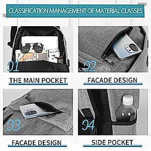 AOPUN Laptop Backpack Travel Business Waterproof Backpack with USB Charging Port, Suitable for Travel, Camping, Business (Grey)