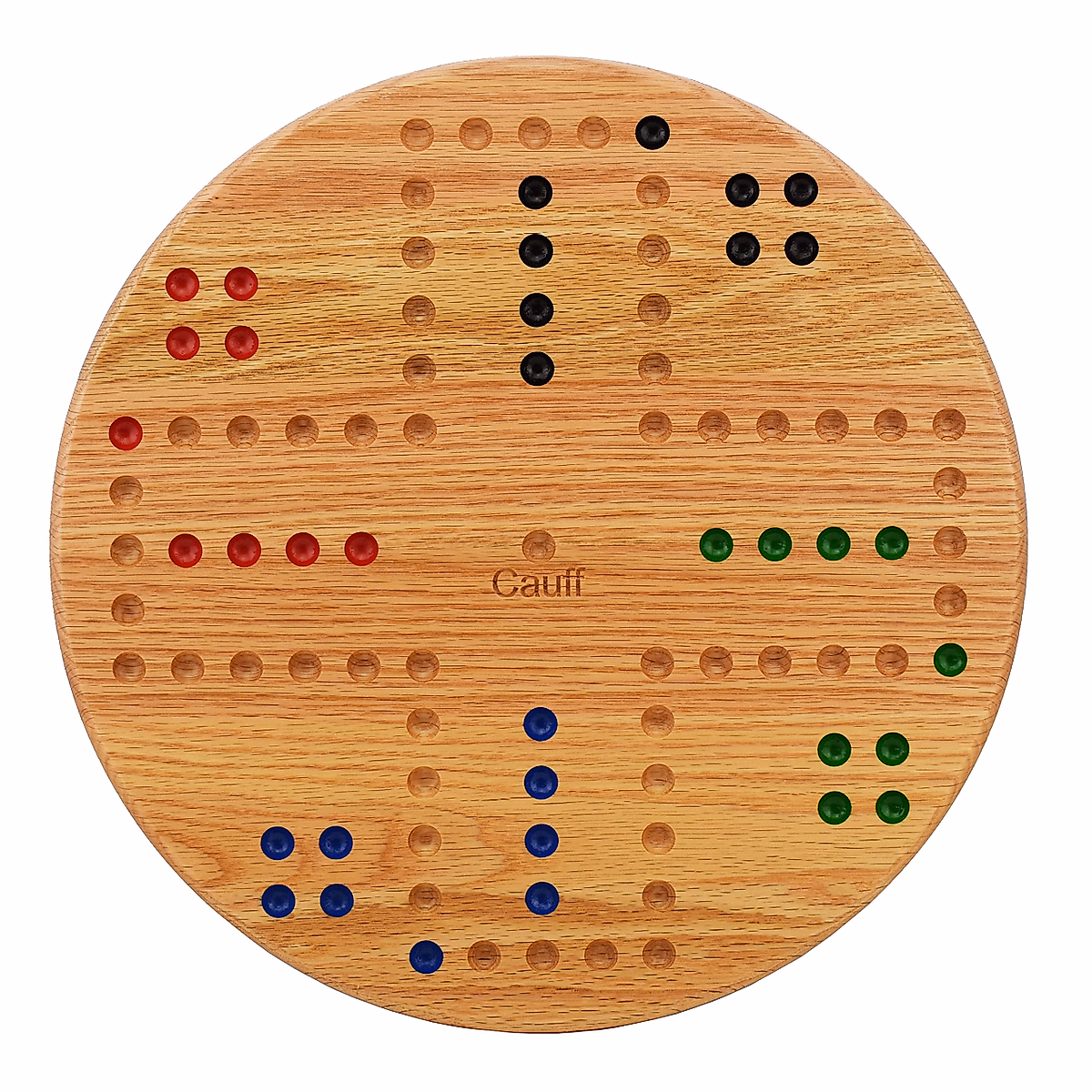 Marbles Board Game Solid Oak Wood 4 Player Hand Painted Holes (14 inch)