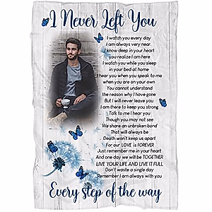 Personalized Memorial Blanket| I Never Left You Blue | Remembrance Blanket, Memorial Gift, Sympathy Blanket for Loss of Father, Mother, Husband in Heaven, in Loving Memory| T1057 (50x60 inch)
