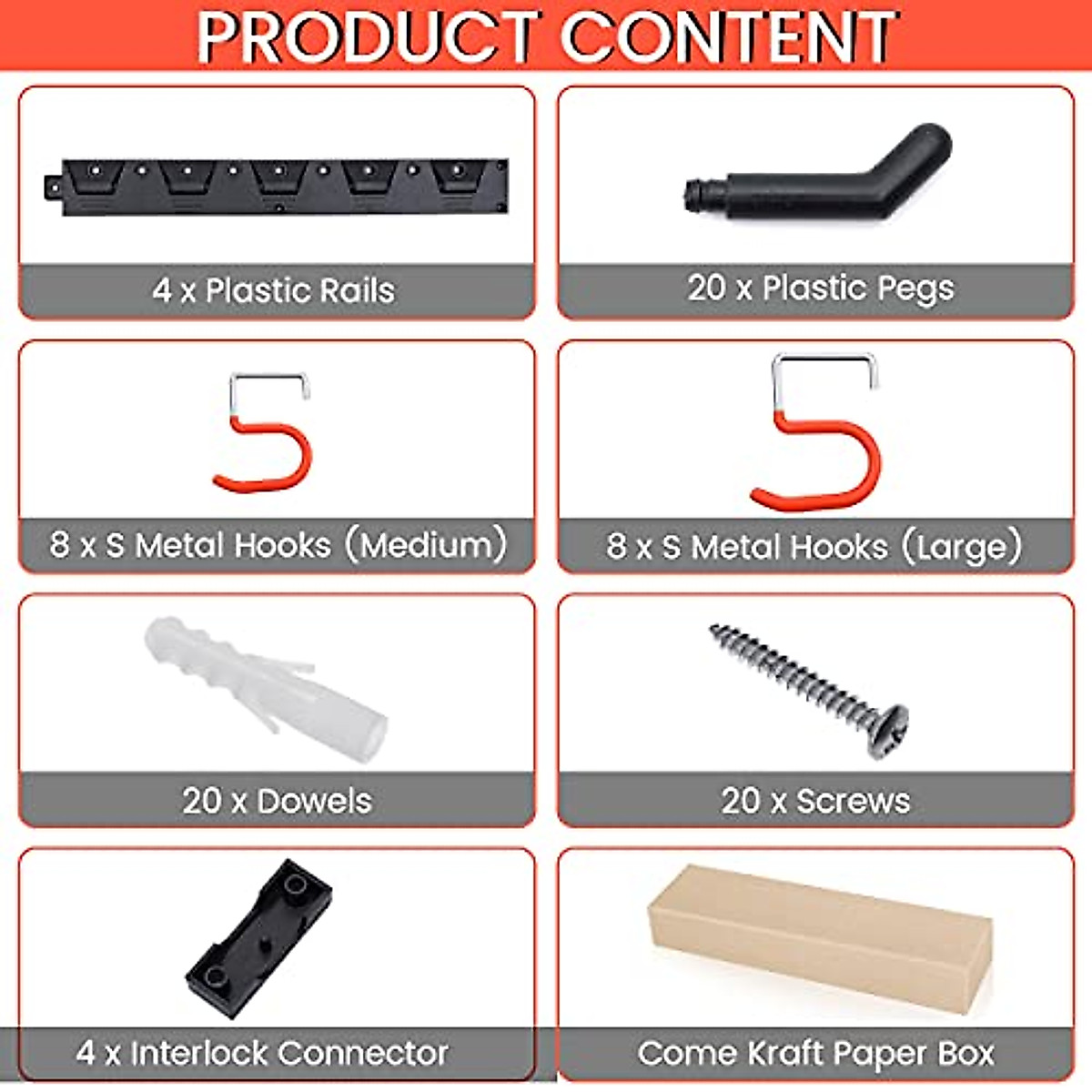 MOHOO 64 Inch Adjustable Tool Hanger Wall Holder for Garden Tools, Wall Mount Tool Organizer, Garage Tool Rack, Heavy Duty Shovel Hanger with 4 Rails 16 Hooks