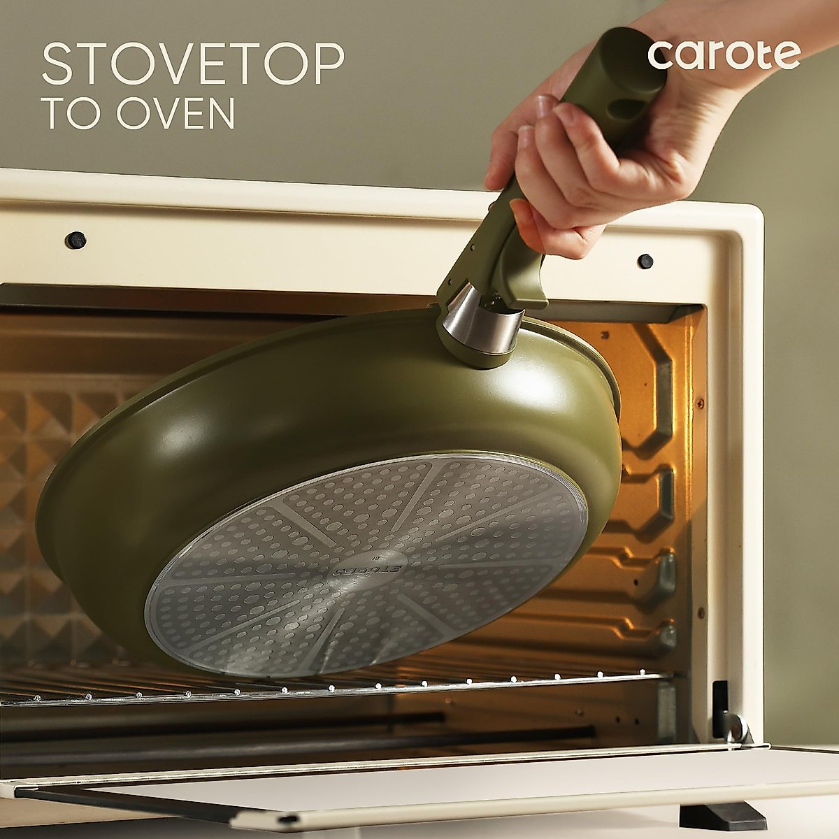 CAROTE 19pcs Pots and Pans Set, Nonstick Cookware Set Detachable Handle, Induction Kitchen Cookware Sets Non Stick with Removable Handle, RV Cookware Set, Gold and Green