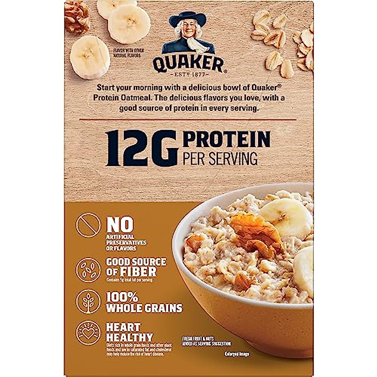 Quaker, Protein Instant Oatmeal, Banana Nut, 12.9 Oz, 6 Count (Pack of 1)