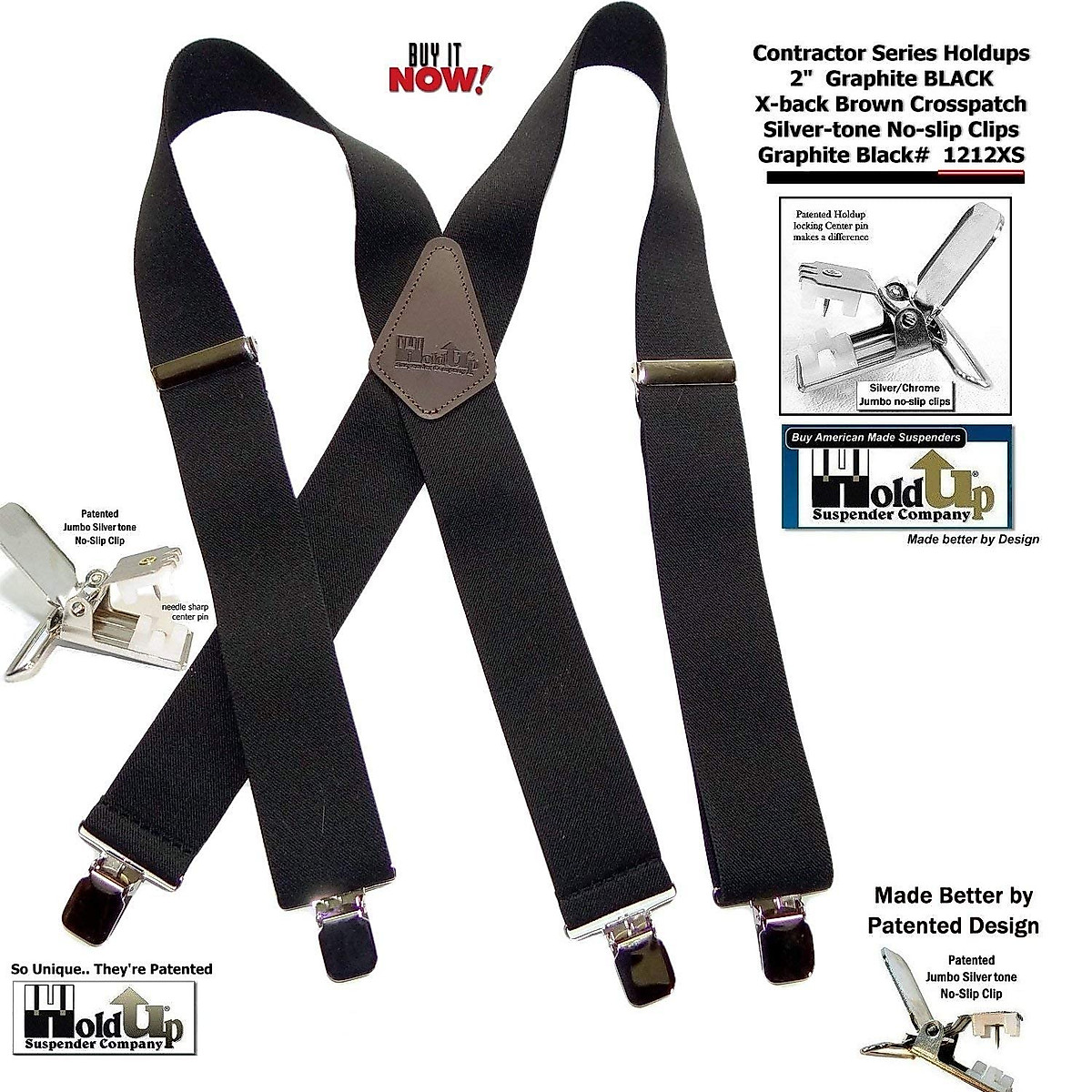 Hold Up Suspenders for Men - 2" Wide Contractor - Ultimate Rugged Suspenders for Men Heavy Duty Construction -Composite Plastic Gripper Clasps for Unmatched Durability and Comfort
