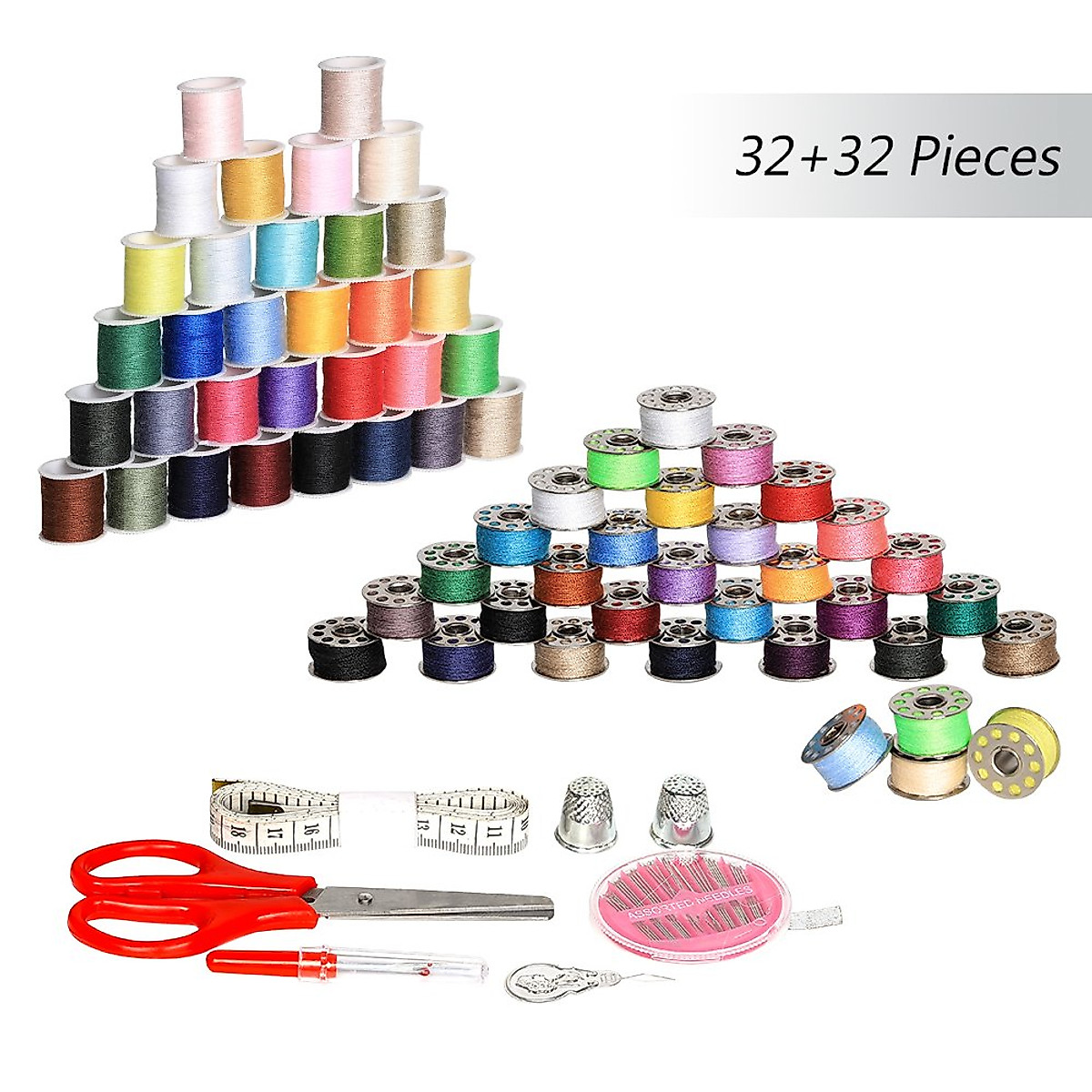 NEX Sewing Thread Set 64 PCS Assorted Sewing Threads with Bobbins Case Thread Spools for Basic Sewing Machine, Emergency and Travel