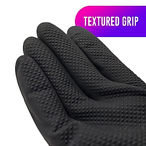 Colortrak Reusable Powder Free Latex Gloves, 20 Count, Multi-Use, Lightweight Latex, Textured Finish, Black Color Hides Stains, Reusable to Reduce Waste, Large