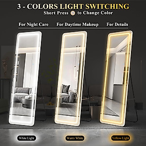 LVZORY 63"x20" Full Length Floor Mirror Dimming Lights Bedroom Tall Full-Size Body Lighted Free Standing Wall Mounted Hanging Dressing Mirror Touch Control (White 20"),