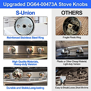 [Upgraded] DG64-00473A Stove Knobs Compatible with Samsung Gas Range, Reinforced Stainless Steel Protection Power Ring, Ultra Durable Control Knobs Replacement for Samsung Stove Burner Oven (5 Pack)