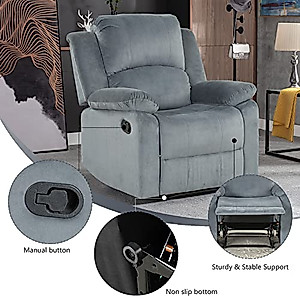 CANMOV Manual Recliner Chair, Soft Fabric Overstuffed Recliner Single Sofa Chair for Living Room, Heavy Duty and Safety Reclining Mechanism (Gray)