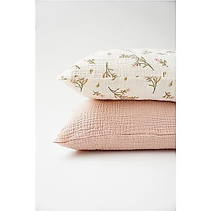 Muslin Toddler Pillowcase 2 Pack for 13x18 Pillow 100% Cotton Toddler Pillow Case Cover for Toddler Kids, Soft and Comfy Travel Pillowcase(Pink, Floral)