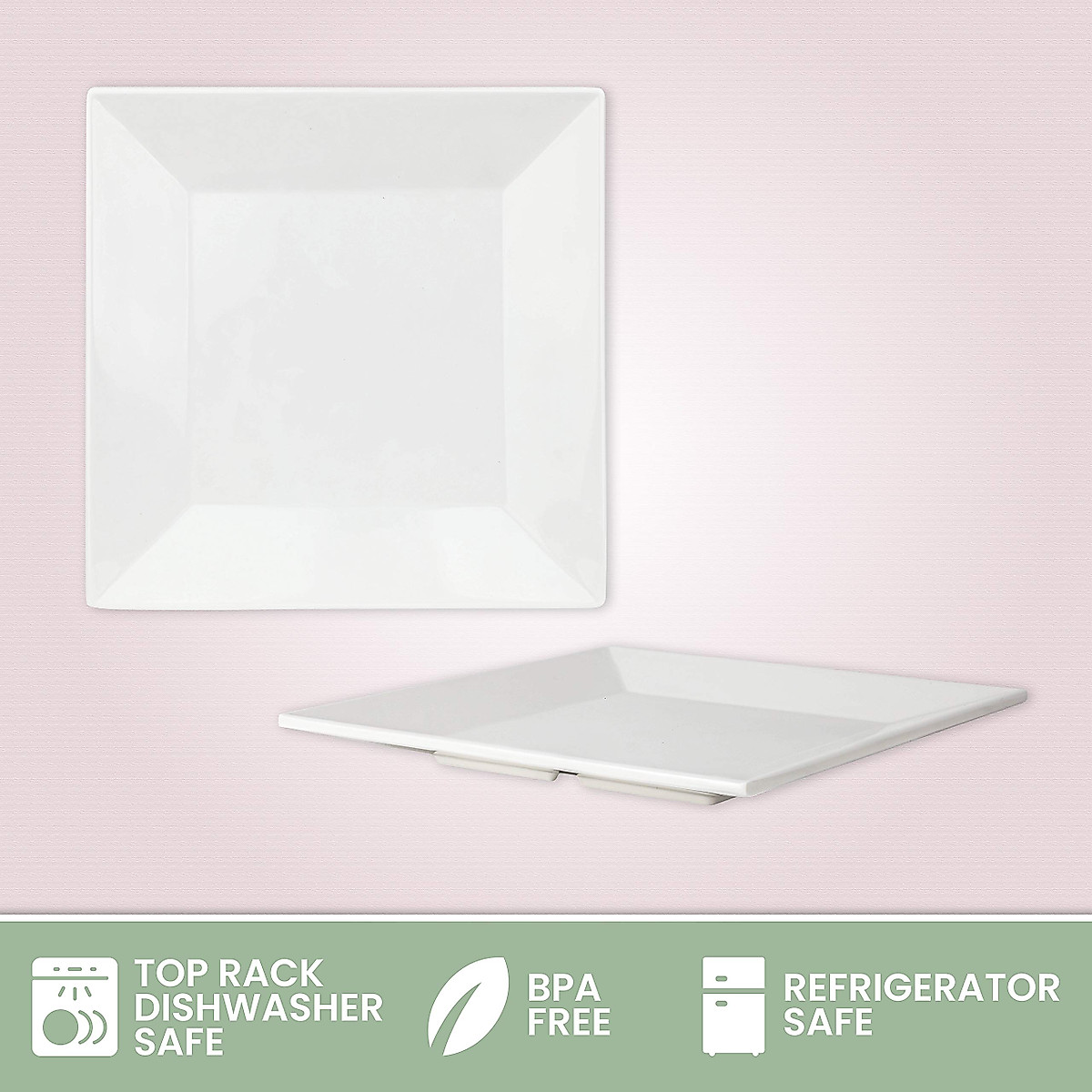 CHEFQ [4 Pack] 10" x 10" White Square Melamine Plates, Unbreakable Elegant Dinnerware Set With Sauce Dish