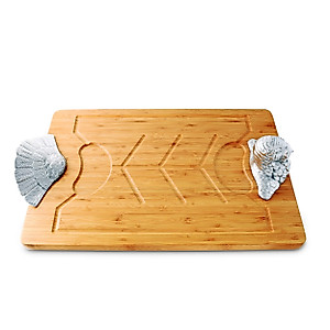 Arthur Court Designs Aluminum Turkey Handle Wood Carving/Cheese Board Large Tray for Serving Meats or Appetizer at Thanksgiving 23 inch x 13.5 Wide
