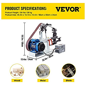 VEVOR 1500W 2HP Belt Sander Grinder, 2" x 82" Variable Speed Belt Grinder for Metalworking, 3-in-1 Belt Sander Polisher with 3 Grinding Moulds & Flat Platen Tool Rest for Knife Making
