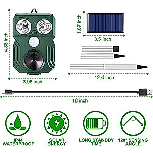 Nevalex Ultrasonic Solar Animal Repeller Outdoor Rabbit Deer Repellent Devices for Garden, Deterrent with Motion Sensor, Strobe Light, Cat Deer Skunk Rat Repellent