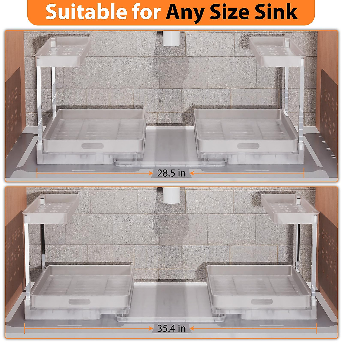 Under Sink Organizers with Waterproof Tray, L-Shaped Under Sink Organizer and Storage, Pull Out Under Cabinet Storage, Under Kitchen/Bathroom Sink Organizer