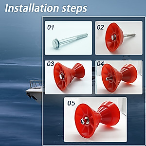 COLOFULWAY 3" Boat Trailer Bow Bell Roller Assembly with 1/2" Shaft fits 3 inch Bracket, Polyurethane(Red)