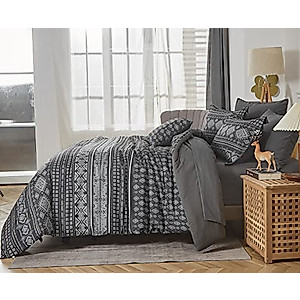 Luxudecor Boho Comforter Set King 8 Piece, Black White Striped Geometric Bed in a Bag, Aztec Comforter Set, Folkloric Art Pattern Bedding Set for All Season(Black, 104''x90'')