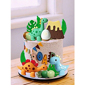 JeVenis Luxury Little Dinosaur Cake Decorations Dinosaur Cupcake Topper Green Rex Three Dino Cake Toppers for Birthday Baby Shower Party Supplies
