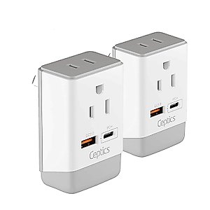 Ceptics Australia China New Zealand Power Plug Adapter 2 Pack, QC 3.0 & PD, Safe Dual USB & USB-C - 2 USA Socket for USA to Australian New Zealand Fiji Argentina, Type I AP-16-2PK Fast Charging