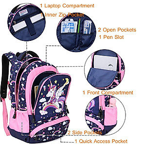 Meisohua Girls Unicorn Backpack Set - 3 IN 1 Waterproof School bag with Lunch Bag and Pencil Case for Preschool Elementary Kids