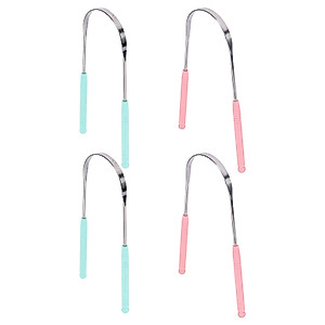 Healifty 4pcs Oral Tongue Scraper Stainless Steel Reusable Tongue Scraper Bad Breath Cleaner U Shaped Tongue Odor Eliminator Tongue Cleaning Tool for Adults Children
