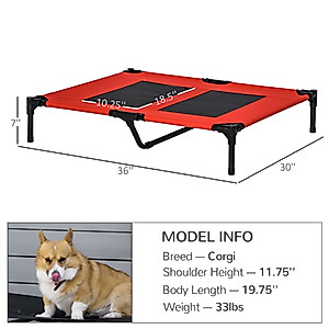 PawHut 36" x 30" Elevated Cooling Summer Dog Cot Pet Bed With Mesh Ventilation - Red