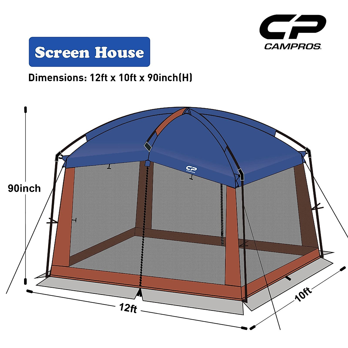 CAMPROS CP Screen House 12 x 10 Ft Screened Mesh Net Wall Canopy Tent Screen Shelter Gazebos for Patios Outdoor Camping Activities - Blue