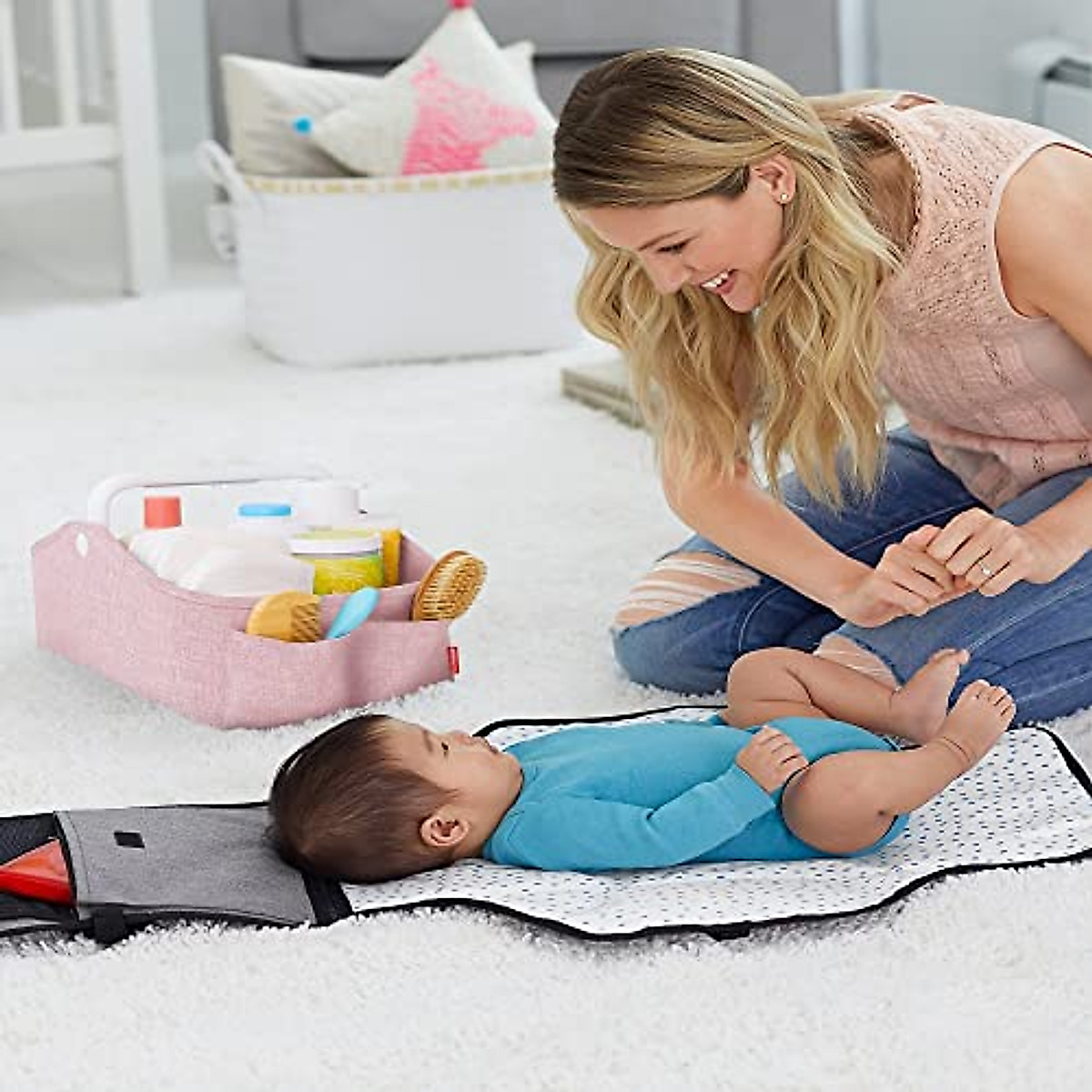 Skip Hop Diaper Caddy Organizer with Touch Sensor Night Light, Nursery Style, Pink Heather