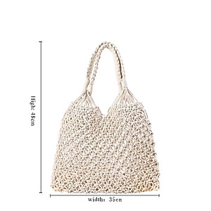 LIUZH Cotton Rope Hollow Bag Sheer Tote Bohemian Ultralight Shoulder Bags net Handbag (Color : Black, Size : 1)