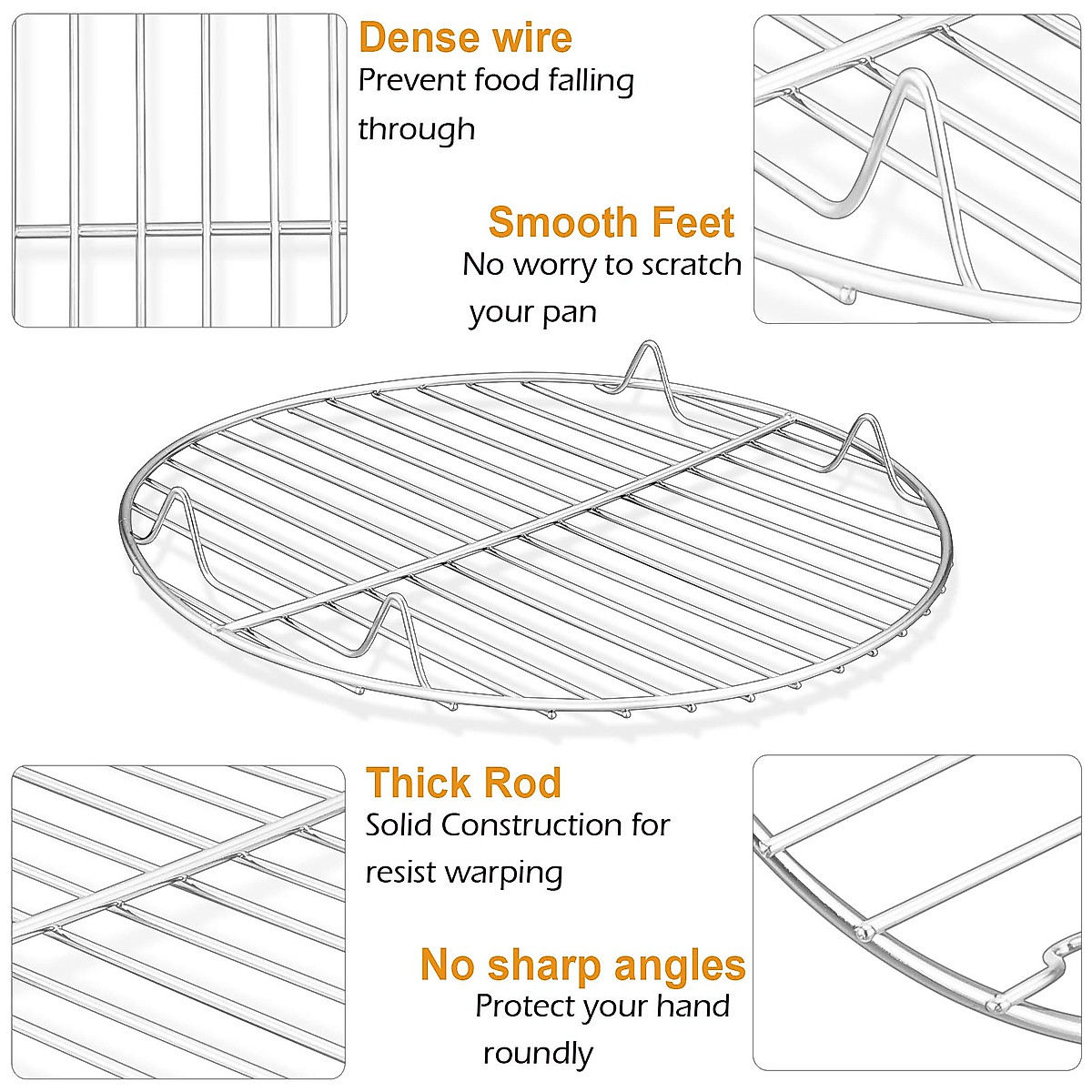 P&P CHEF Cooking Rack Round, Stainless Steel Round Rack for Cooking Cooling Steaming Baking, Fit Air Fryer Pot Pressure Cooker, 2 Pack -Oven & Dishwasher Safe, 7½ Inch