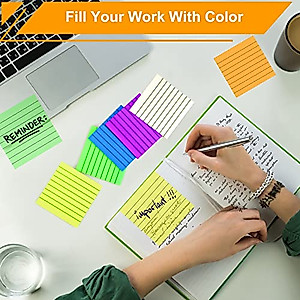 300 Sheets Lined Transparent Sticky Notes, 3x3 Inch 6 Colorful Clear See Through Translucent Self-Adhesive Post Memo Reminder Tabs with Line for Office Woman College School Students Classroom Supplies