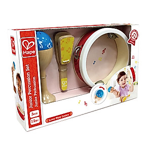 Hape Junior Percussion Set | 3 Piece Wooden Percussion Instrument Set for Toddlers, E0615