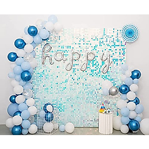 Kate Square Rainbow Blue Sequin Wall Panels Wedding Decoration Wall Shimmer Birthday Party (Pack of 12)