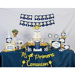 Mi Primera Comunion Banner, Mi Primera Comunion Cake Topper, Cross Baptism Decorations, First Communion Baby Shower Christening Theme Party Mi Bautizo Cake Topper Mi Primera Comunion Decoracion