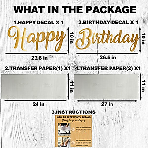 Happy Birthday Sign for Backdrop Gold Large Happy Birthday Decorations Party Decal Sign for Women Men Neutral with Transfer Paper