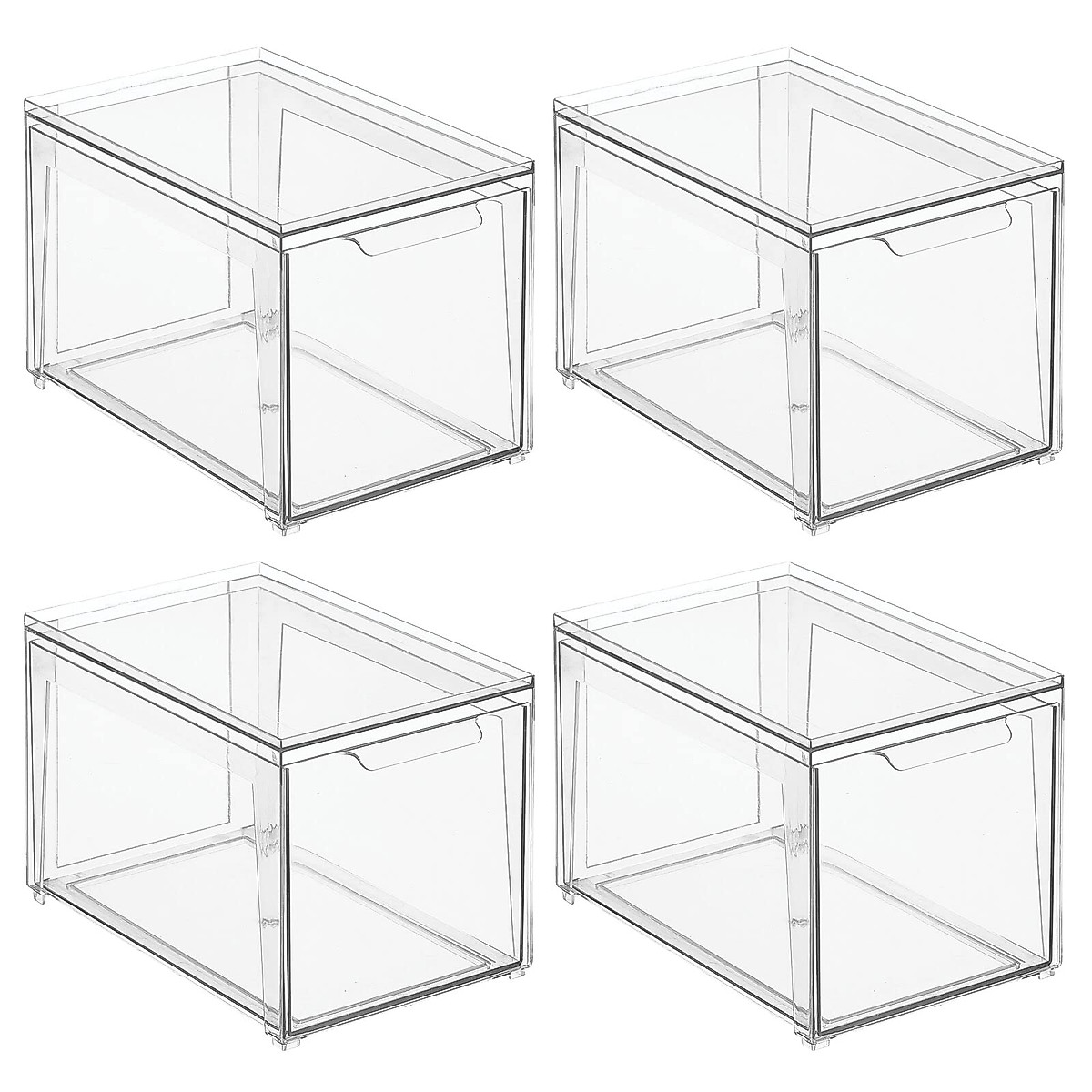 mDesign Plastic Stackable Closet Storage Organizer Bins with Pull Out Drawer for Cabinet, Desk, Shelf, Cupboard, or Dresser Organization - Lumiere Collection - 4 Pack - Clear