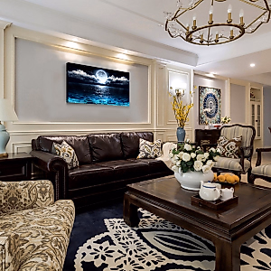 Wall Art Moon Sea Ocean Landscape Picture Canvas Wall Art Print Paintings Modern Artwork for Living Room Wall Decor and Home Décor Framed Ready to Hang,1inch Thick Frame, Waterproof Artwork.