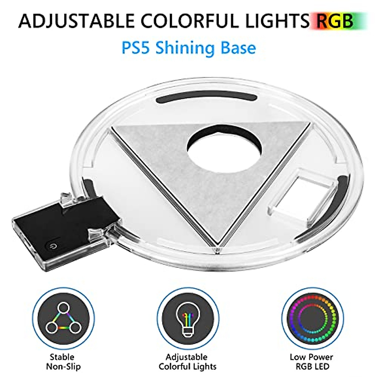 Linkidea RGB LED Console Stand Compatible with PS5, Playstation 5 Consoles Adjustable Console Game Accessories Base Vertical Stand with 4 Light Modes (Transparent)