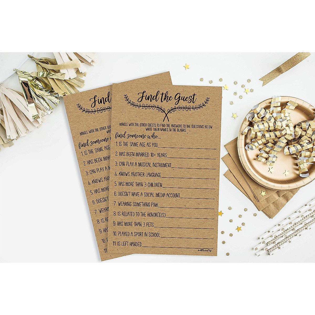 Find the Guest Game - Kraft (50-Sheets) Rustic Bridal Wedding Shower or Bachelorette Party Game, Printed Engagement Rehearsal (Large Size Sheets)