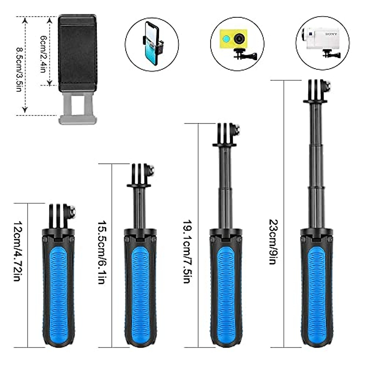 Taisioner Mini Pocket Selfie Stick Shorty Tripod Handle Grip Pole Three in One for GoPro AKASO Insta360 DJI Osmo Action Camera and Smart Phone Kid Adult Available Accessories