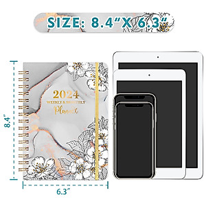 2024 Planner - January 2024 - December 2024, Weekly & Monthly Planner with Tabs, 6.3" x 8.4", Hardcover with Back Pocket + Thick Paper + Twin-Wire Binding - Gray