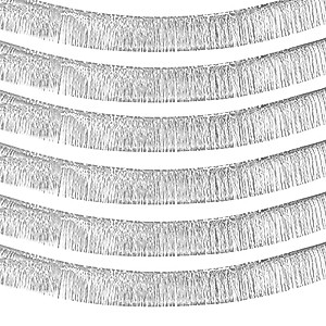 6 Pack 10 Feet Silver Foil Fringe Garland Metallic Tinsel Streamers Banner Wall Hanging Fringe Curtain Backdrop Banner for Parade Floats, Bachelorette, Wedding, Birthday Party Decorations