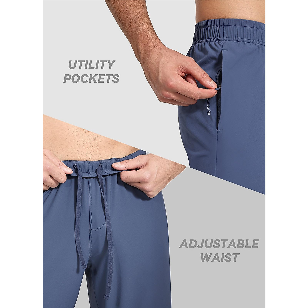 BALEAF Men's Workout Athletic Pants Elastic Waist Lightweight Running Golf Pants with Zipper Pockets Blue M
